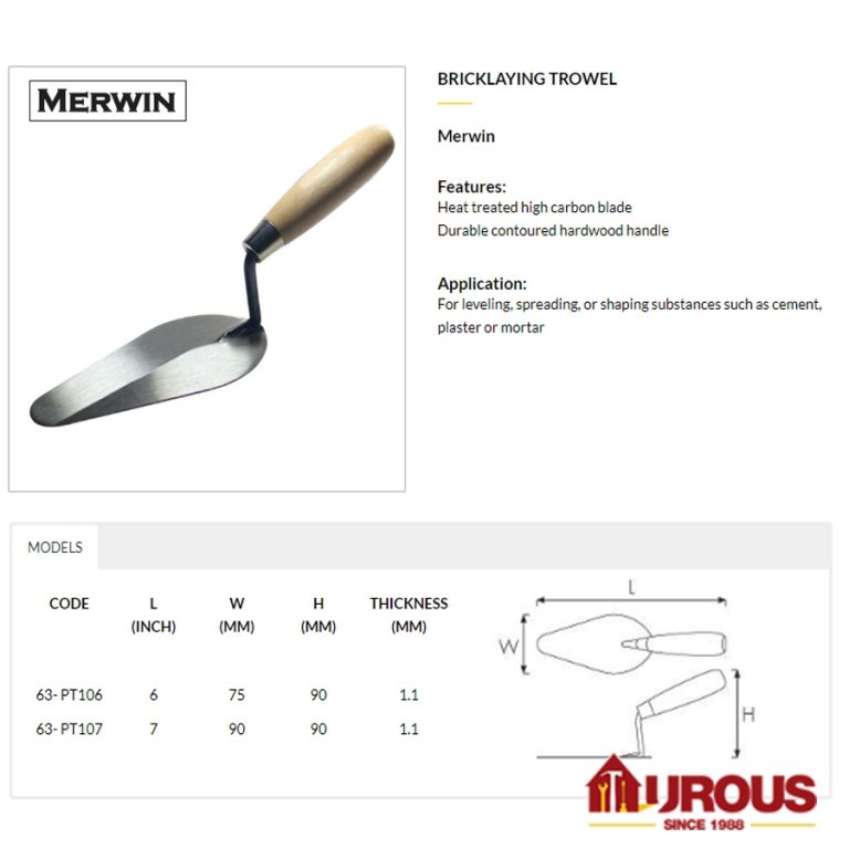 Merwin Medium Duty Bricklaying Trowel Sudu Cement - Aurous | Tick Hong ...
