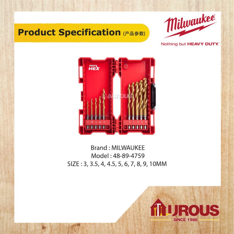 MILWAUKEE SHOCKWAVE HSS-G TIN RED HEX 10PCS DRILL BIT SET 48-89-4759 ...