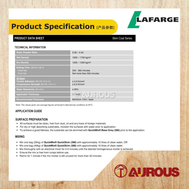 LAFARGE QUICKSKIM 388 25KG - Aurous | Tick Hong Hardware