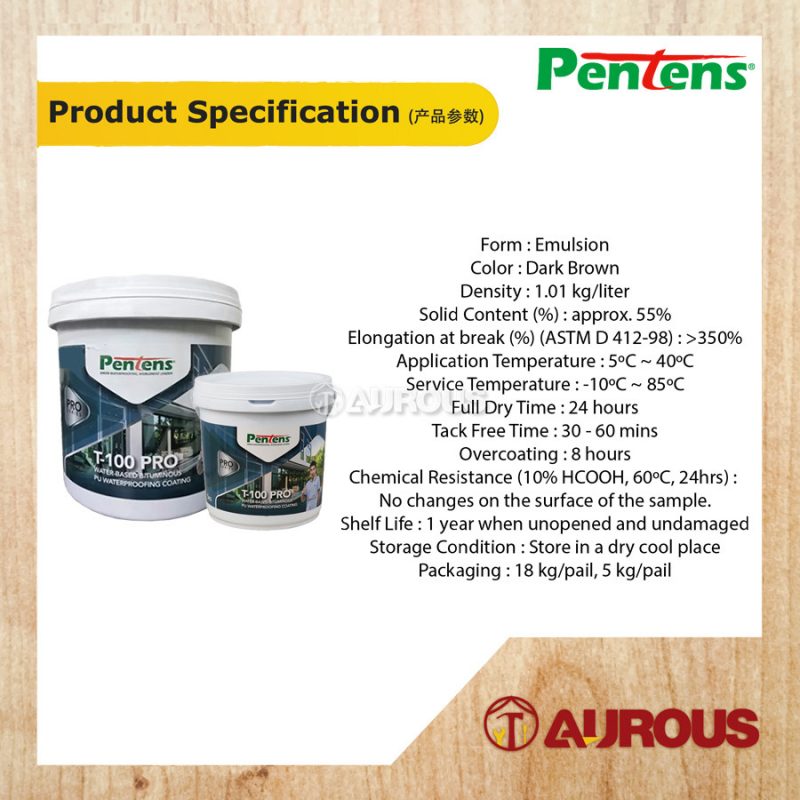 PENTENS WATER-BASED BITUMINOUS T-100 PRO (18KG) - Aurous | Tick Hong ...