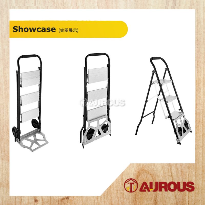 2 IN 1 HOUSEHOLD 3 STEPS LADDER AND ALUMINIUM HAND TRUCK TROLLEY CART ...