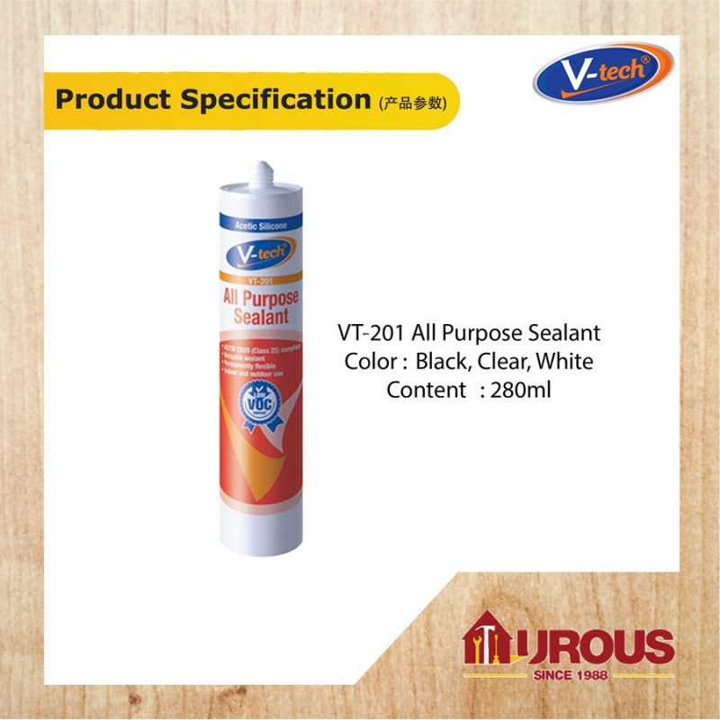 V-TECH VT-201 ALL PURPOSE SEALANT SILICONE - 280ML ( BLACK, CLEAR ...