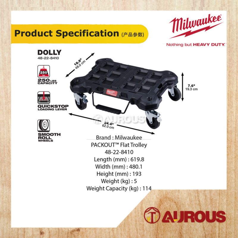 MILWAUKEE PACKOUT DOLLY FLAT TROLLEY 114KG CAPACITY (48-22-8410 ...
