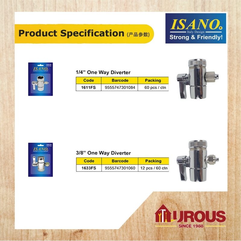 ISANO ONE WAY DIVERTER 1611FS / 1633FS ( 1/4'' , 3/8" ) - USE FOR WATER ...