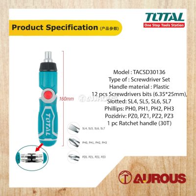 TOTAL 13 IN 1 RATCHET SCREWDRIVER SET (TACSD30136) - Aurous | Tick Hong ...