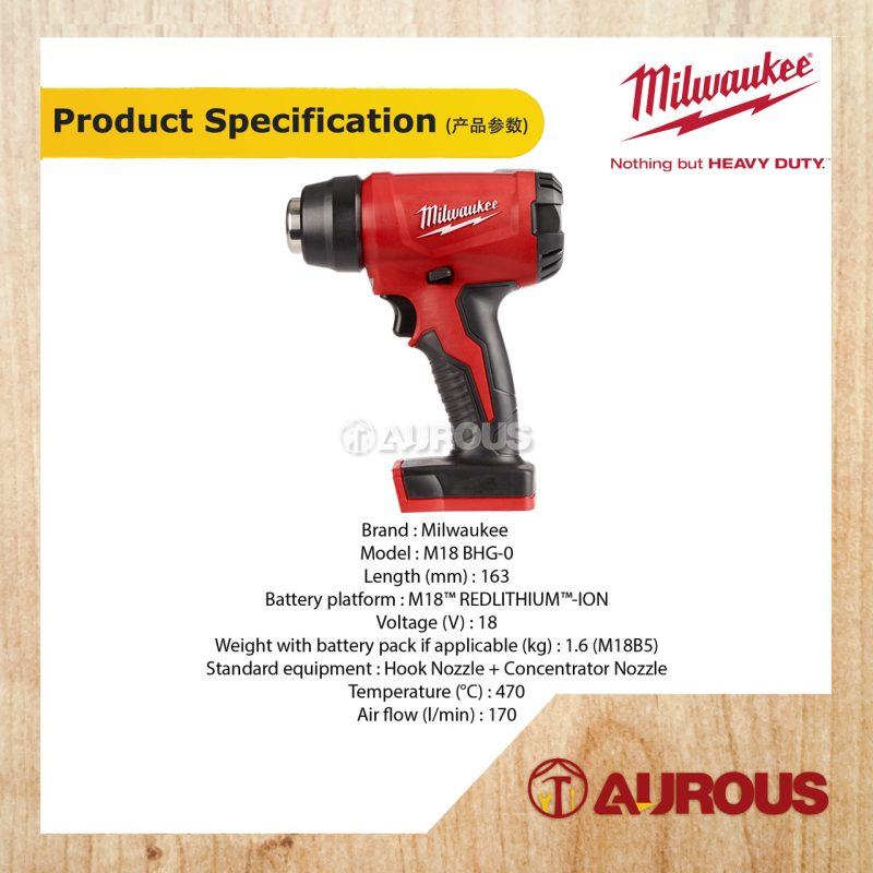 MILWAUKEE M18 COMPACT HEAT GUN M18 BHG-0 (BARE TOOL) - Aurous | Tick ...