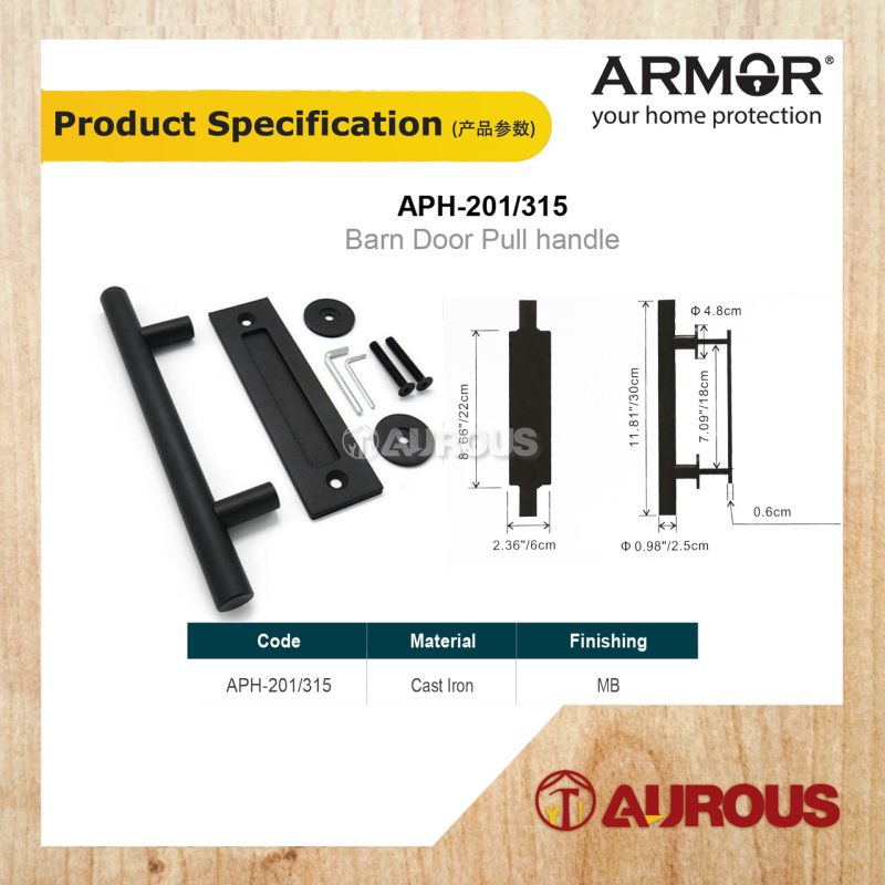 ARMOR SLIDING BARN DOOR PULL HANDLE (APH-201/315/MB) - Aurous | Tick ...
