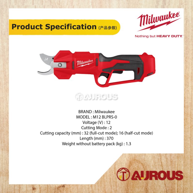 MILWAUKEE M12 BRUSHLESS PRUNING SHEARS M12 BLPRS-0 (BARE TOOL) - Aurous ...