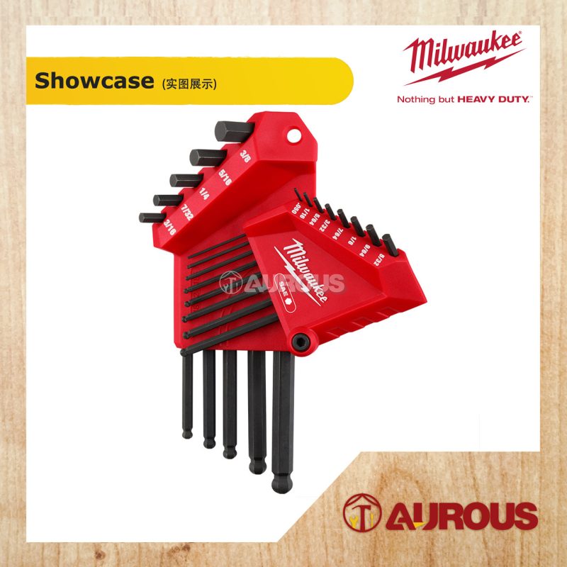 MILWAUKEE 13 KEY BALL END L-KEY HEX KEY SET 48-22-2185 SAE SIZE 050-3/8 ...