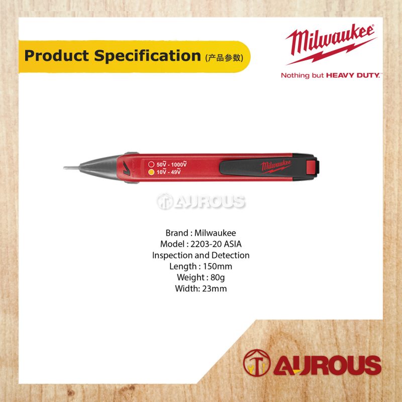MILWAUKEE 10-1000V DUAL RANGE VOLTAGE DETECTOR TEST PEN (2203-20 ASIA ...