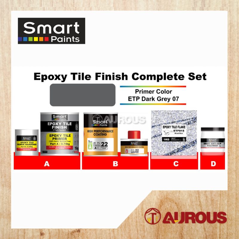 SMART EPOXY TILE FINISH COMPLETE SET (PRIMER ETP DARK GREY 07 + 2K PU ...