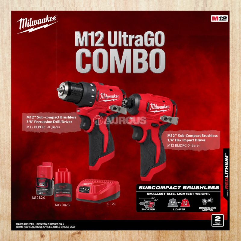 MILWAUKEE M12 ULTRAGO SUB-COMPACT BRUSHLESS PERCUSSION DRILL / IMPACT ...