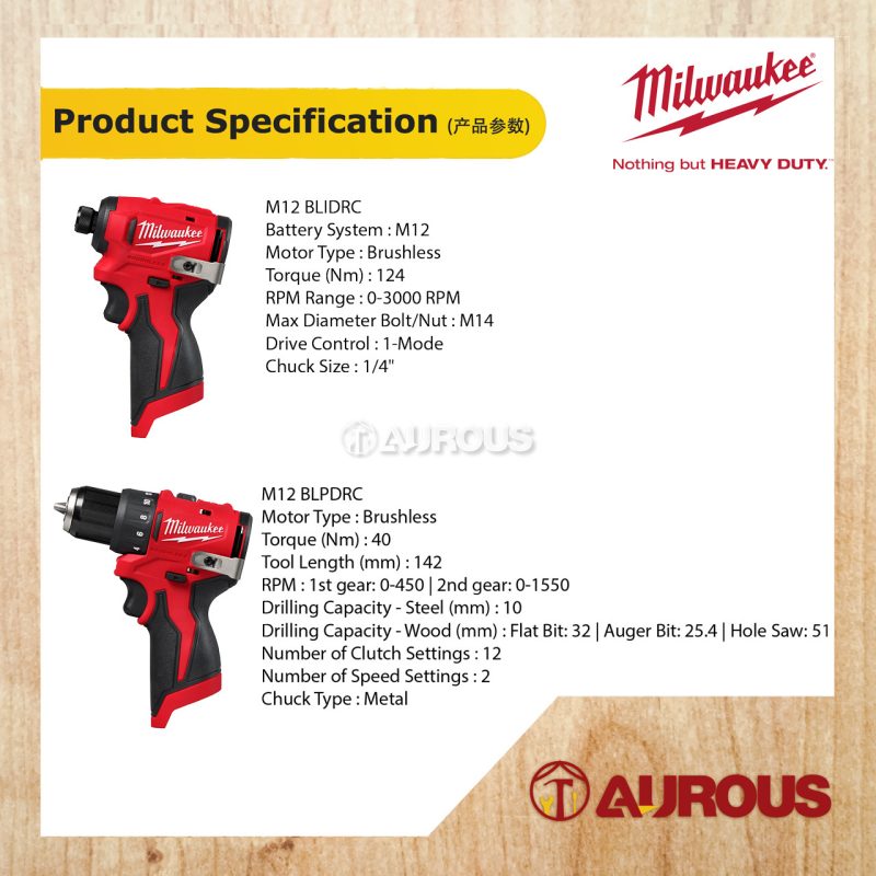 MILWAUKEE M12 ULTRAGO SUB-COMPACT BRUSHLESS PERCUSSION DRILL / IMPACT ...